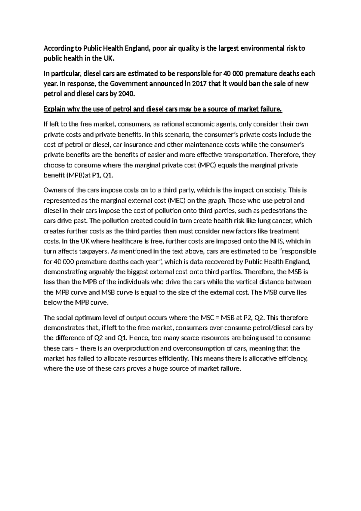 Petrol Cars Market Failure Analysis - A* Essay (15 Mark) - Studocu