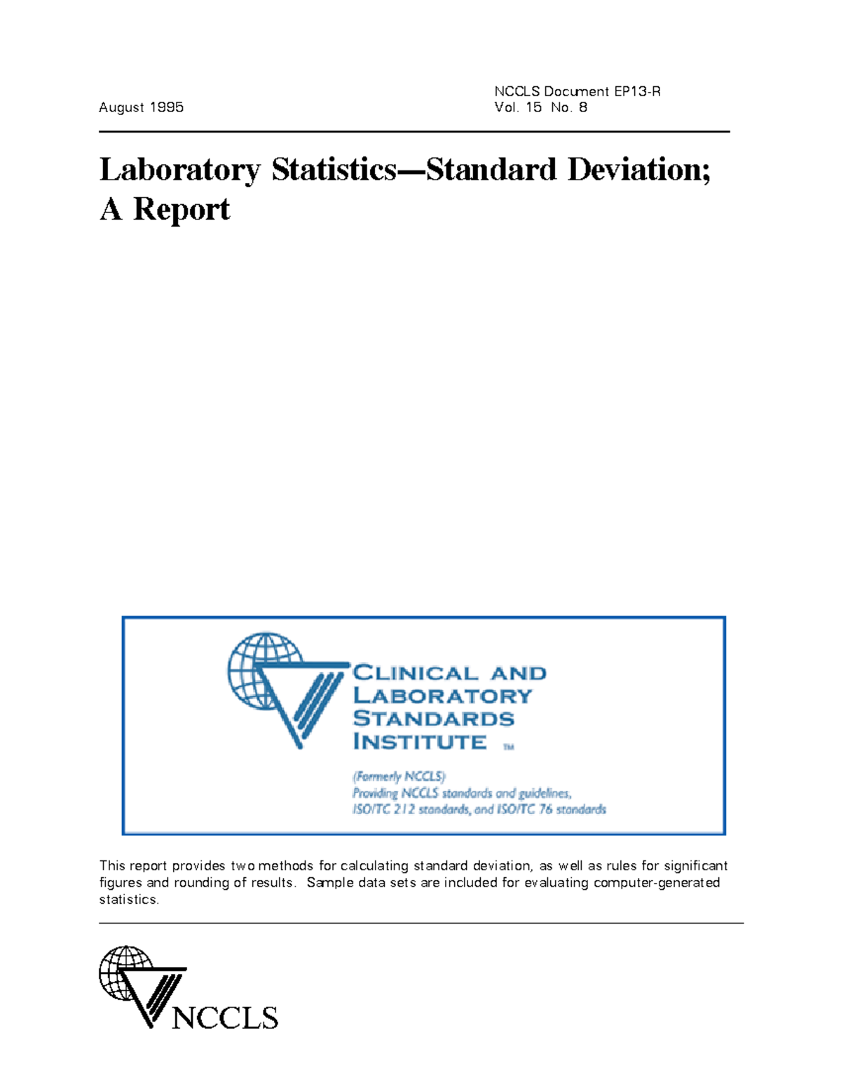 CLSI EP13-R - Laboratory Statistics: Standard Deviation Report - Studocu