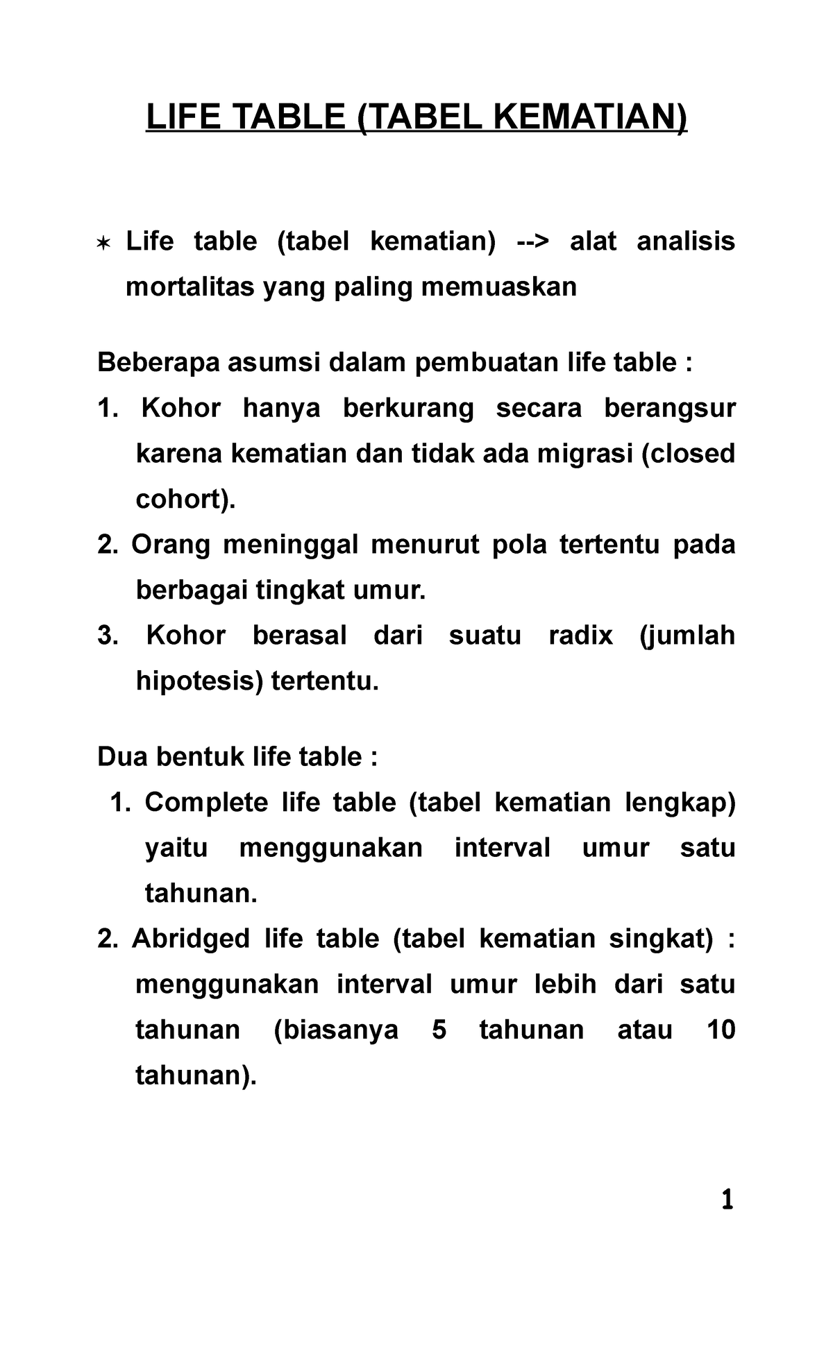 Life Table (Tabel Kematian): Analisis Mortalitas Lengkap dan Singkat ...