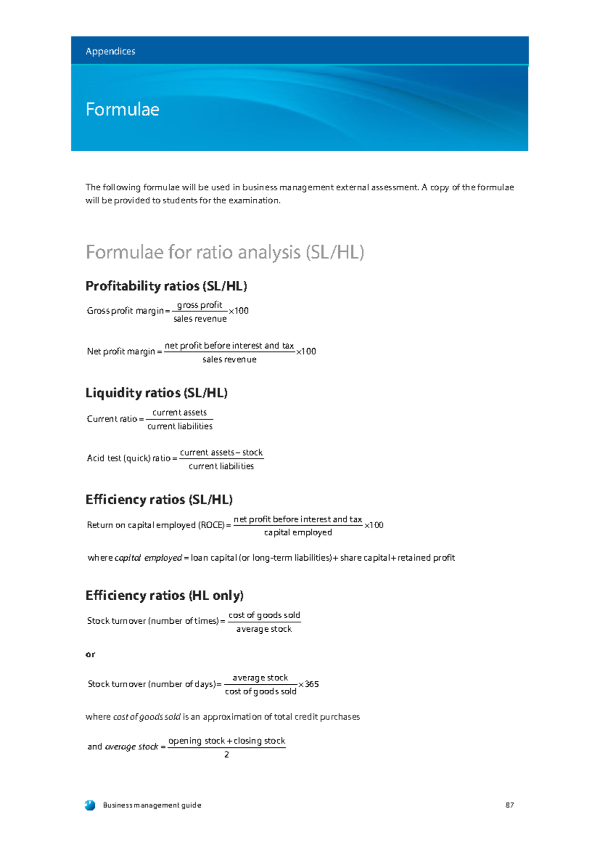Formulae booklet - english - Business management guide 8787 Appendices ...