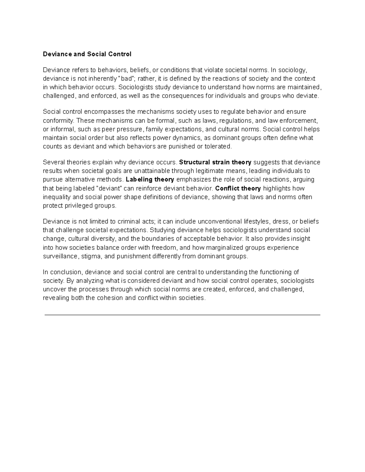 Sociology 101: Assignment 3 - Understanding Deviance & Social Control ...