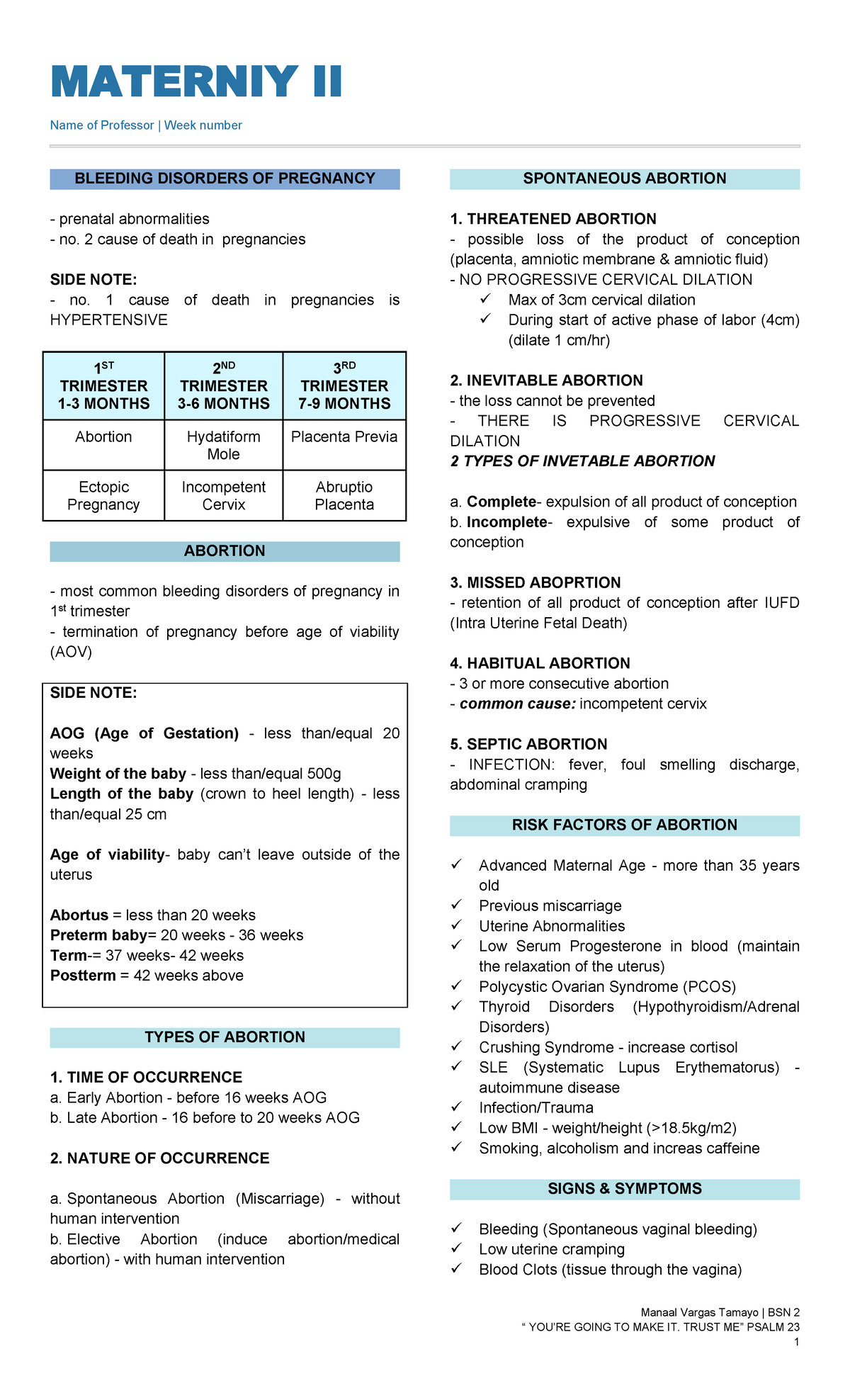 MATERNIY II (BSN 2) Week 2: Bleeding Disorders in Pregnancy - Studocu