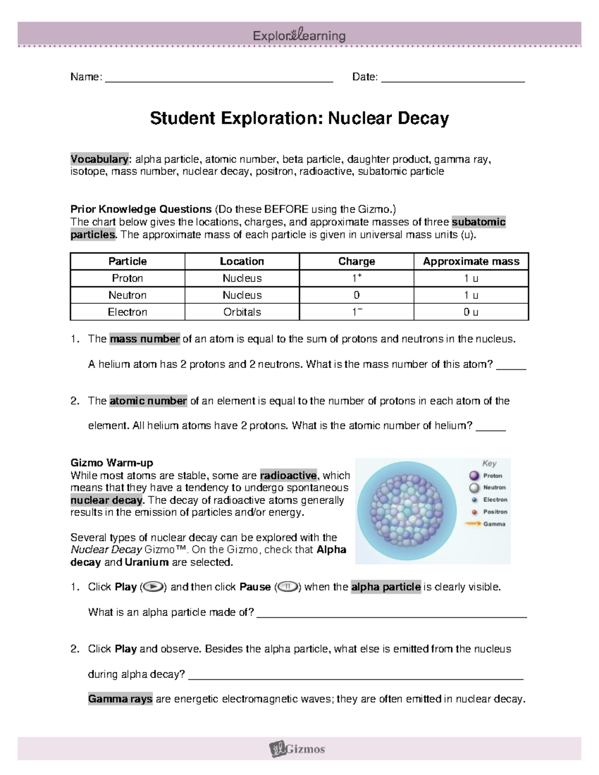 Nuclear Decay Student Exploration (SE) Guide - Studocu
