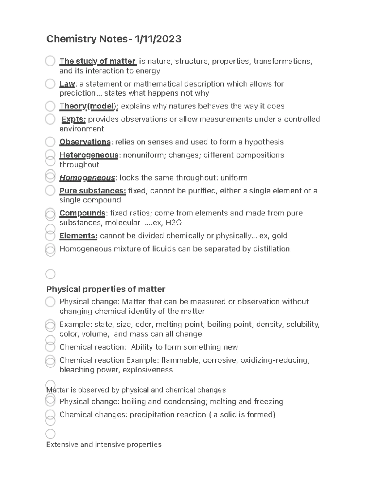 CHM130 Week 1 Notes - ####### Chapter 1 Matter, Measurements, and ...