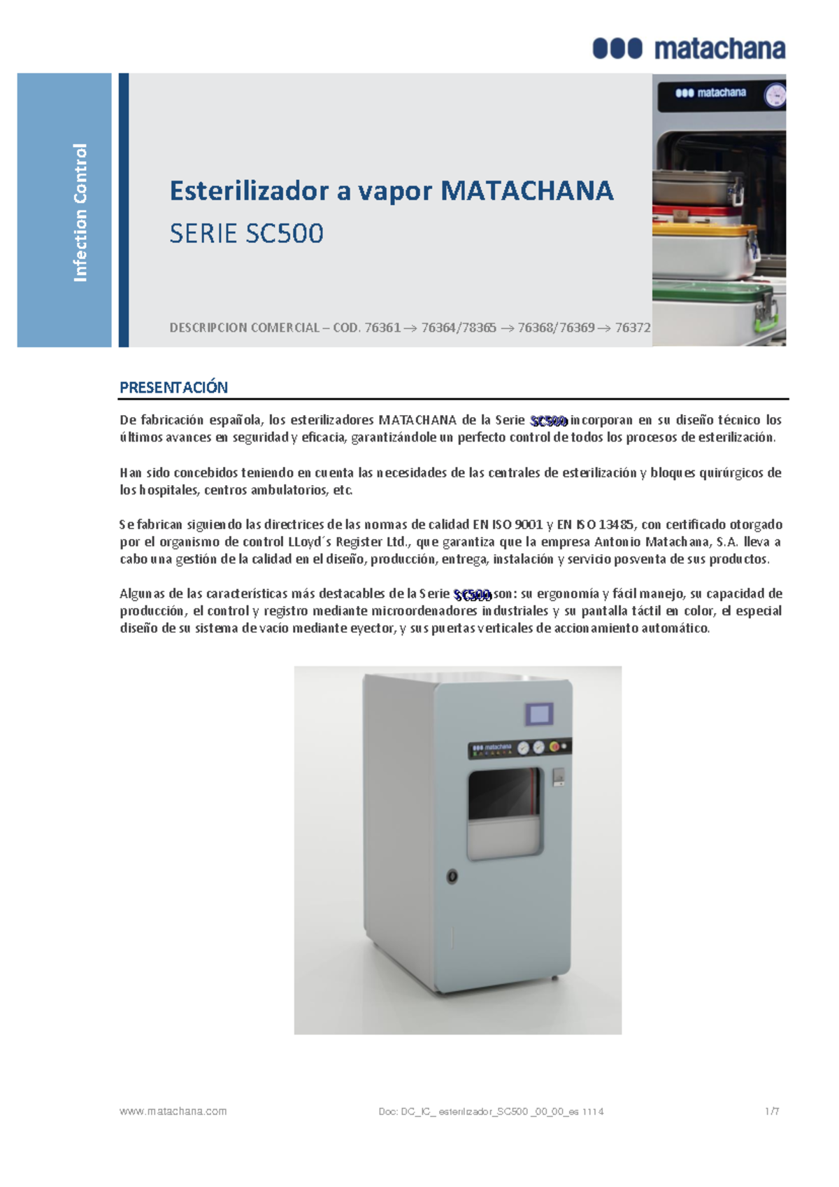 Esterilizador de Vapor MATACHANA SC500: Características y Modelos - Studocu