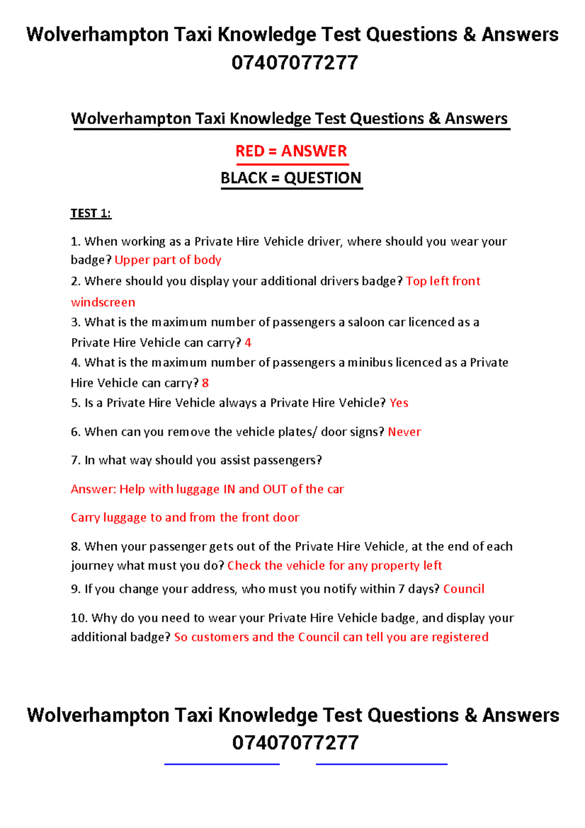 Wolverhampton Taxi Knowledge Test Q&A: Essential Driver Training Guide ...