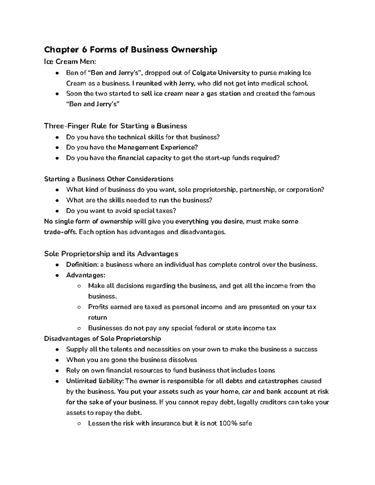 MGT 1104 Chapter 6: Understanding Business Ownership Types - Studocu