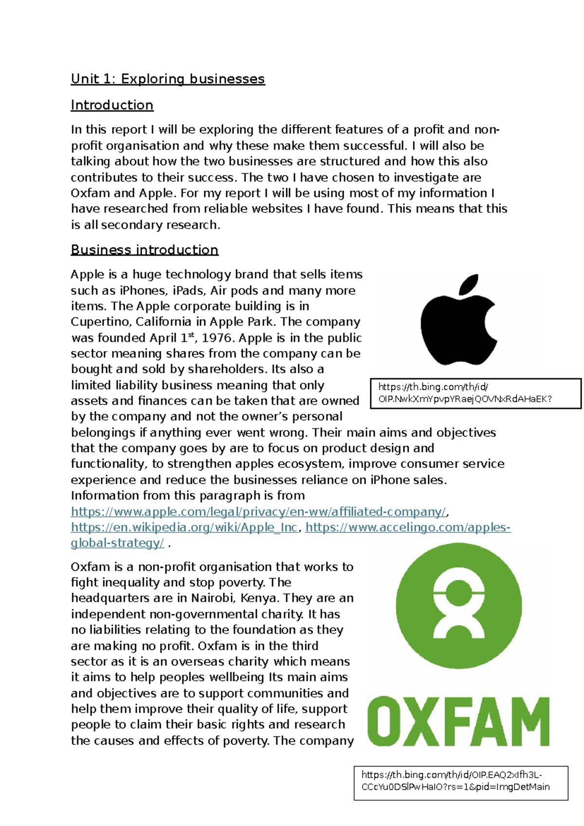 Unit 1: Business Structures of Apple and Oxfam Analysis - Studocu