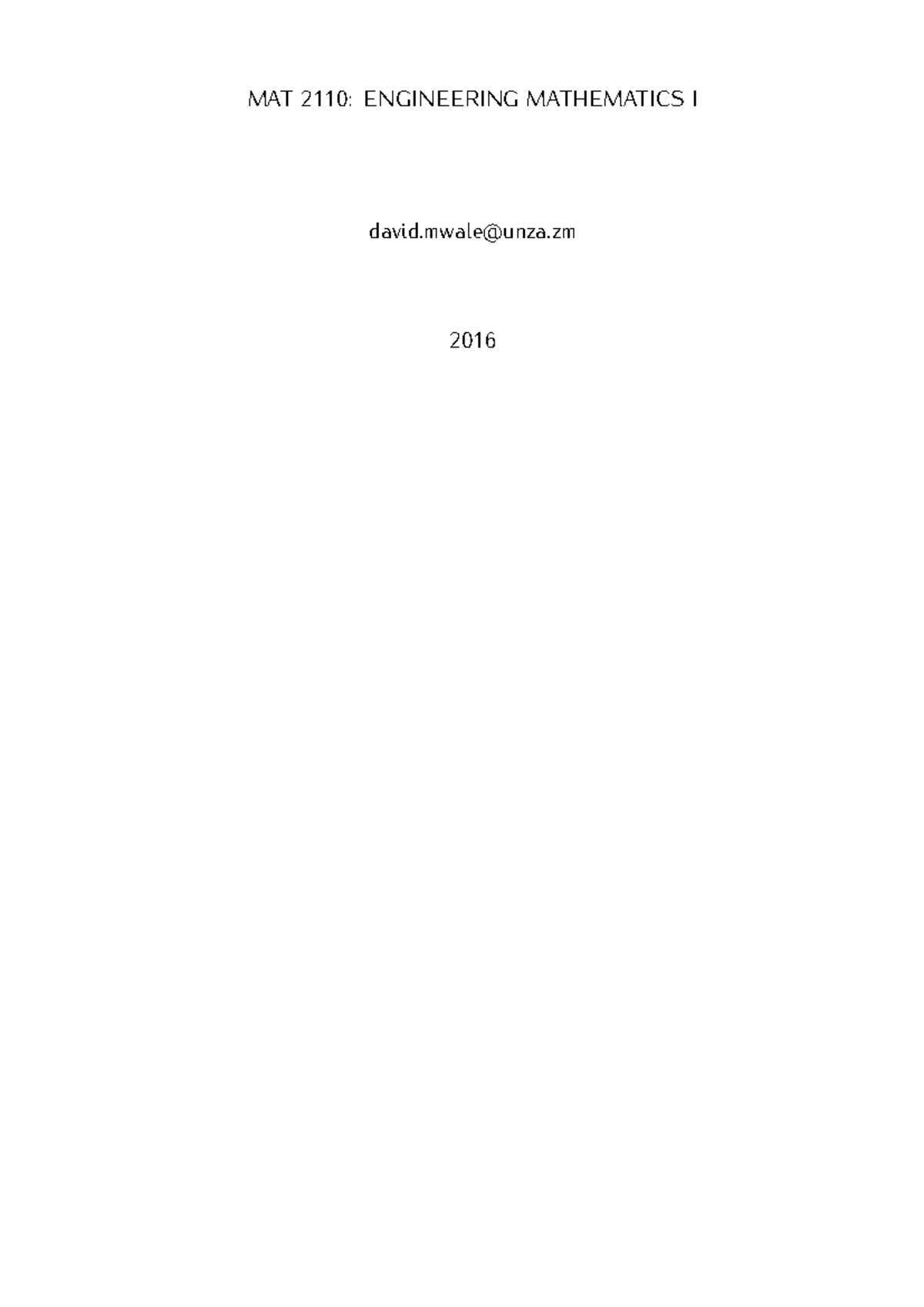 Engineering Mathematics I: MAT 2110 Study Notes and Key Concepts - Studocu