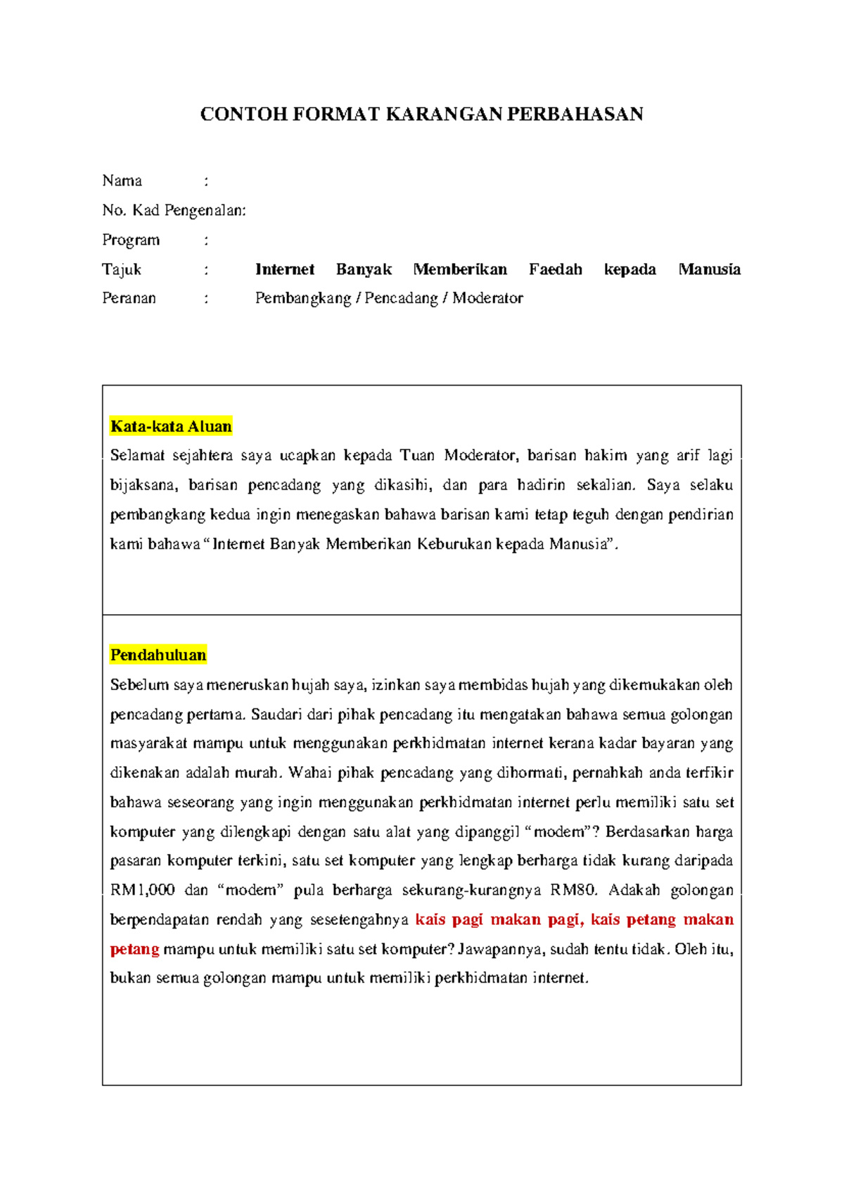 Format dan Contoh Karangan Perbahasan Individu - CONTOH FORMAT KARANGAN ...