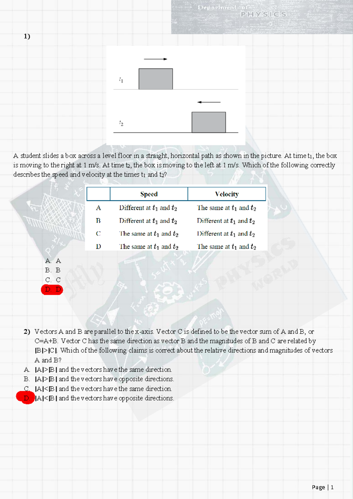 Physics Study Guide: Kinematics and Dynamics Concepts (Course Code ...