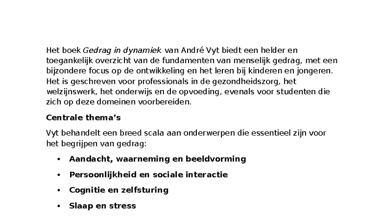 Psychologie Samenvatting: Gedrag in Dynamiek van André Vyt - Studocu