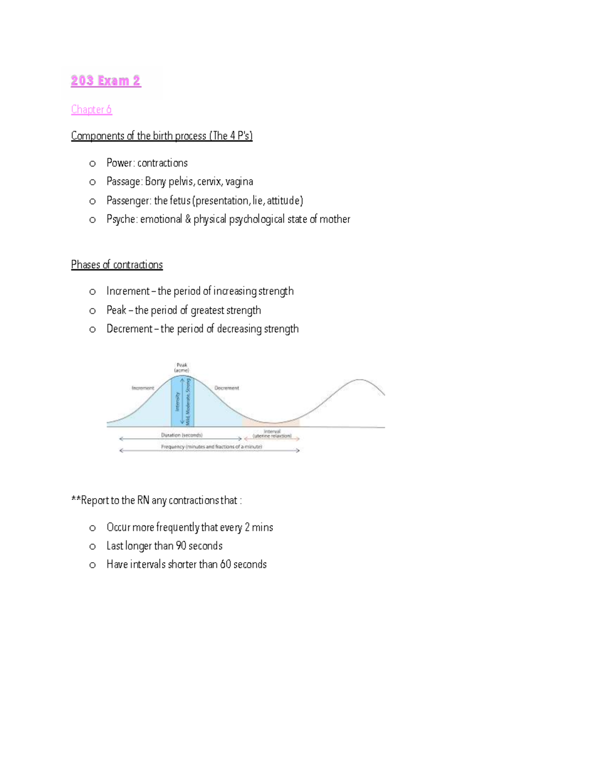203 Exam 2 Study Guide: Components of the Birth Process and Care - Studocu