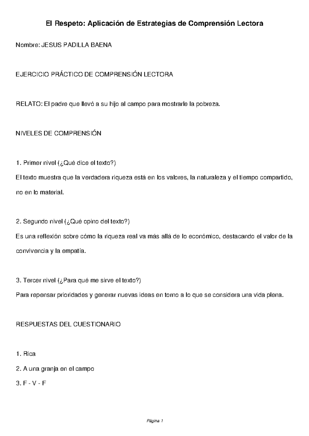 Estrategias de Comprensión Lectora: El Respeto y Reflexiones (Ejercicio ...