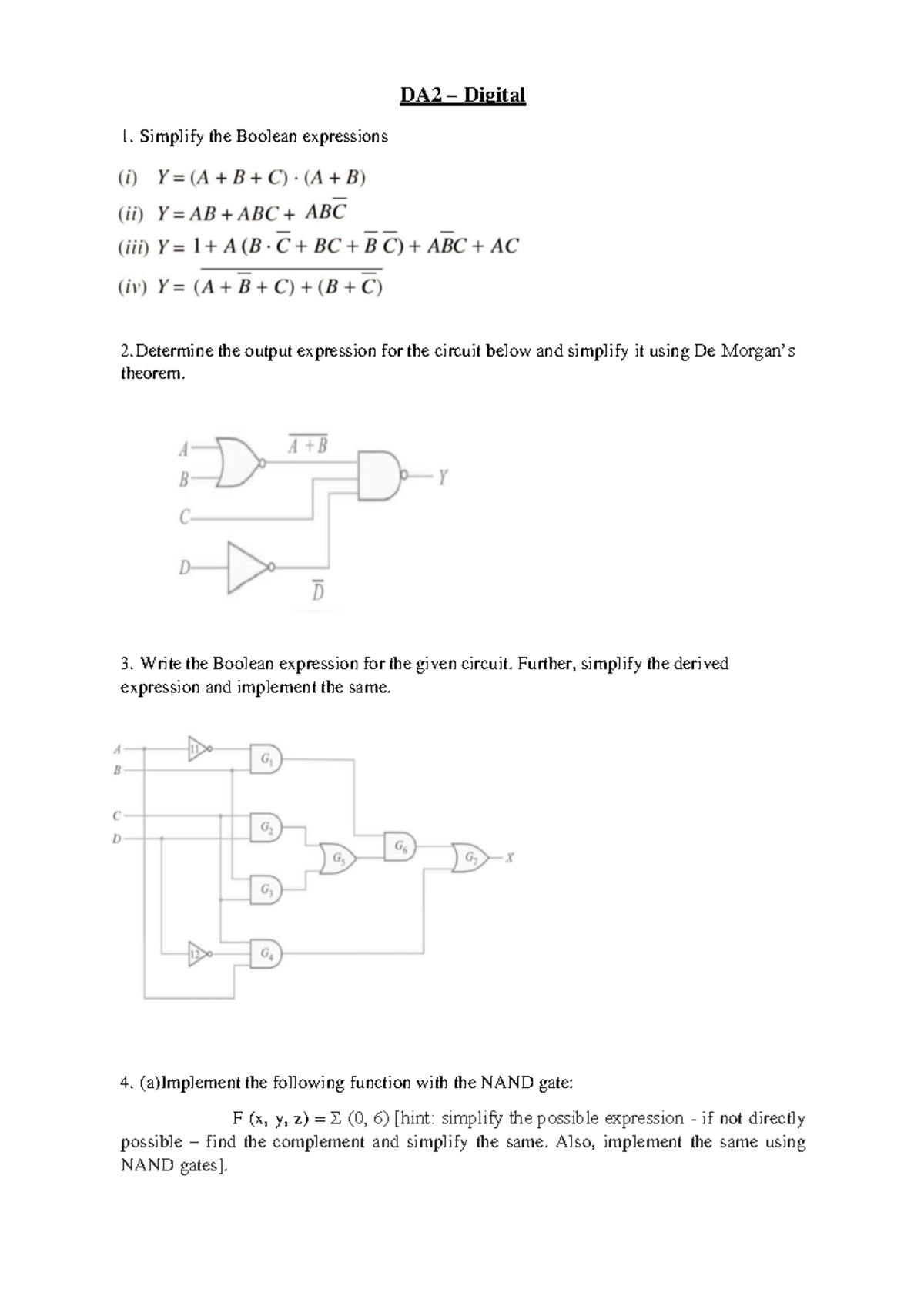 DA2 Digital Assignment: Boolean Expression Simplification & Circuit Design - Studocu