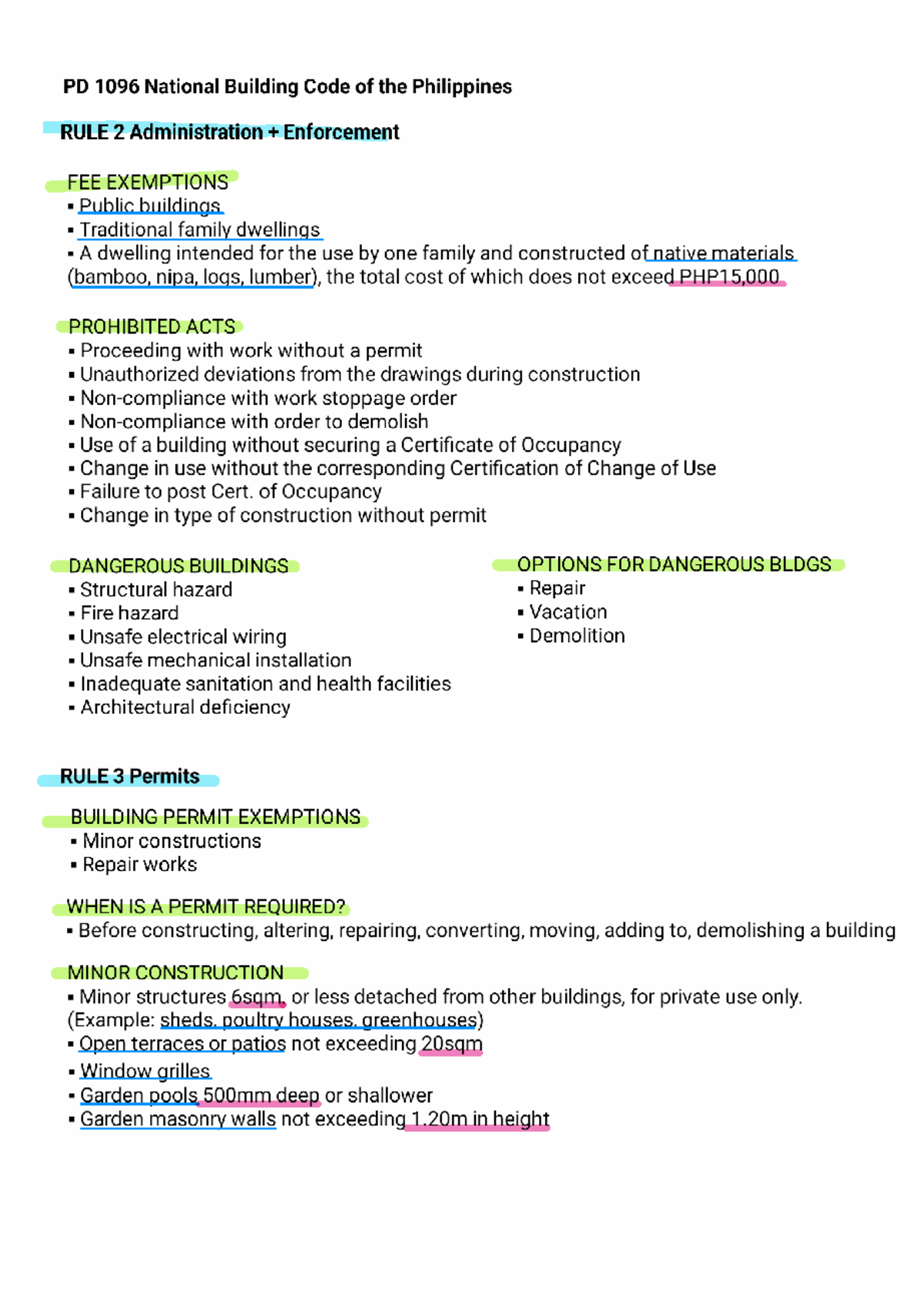 PD 1096 Notes: National Building Code of the Philippines Overview - Studocu