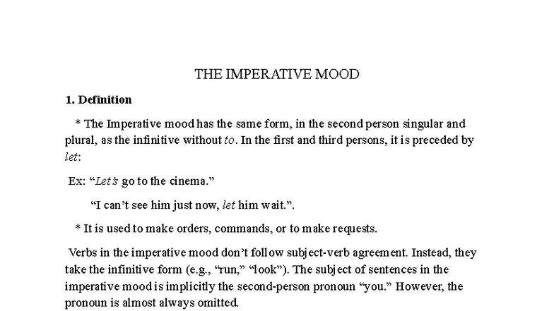 THE- Imperative-MOOD - Imperative mood - THE IMPERATIVE MOOD Definition ...