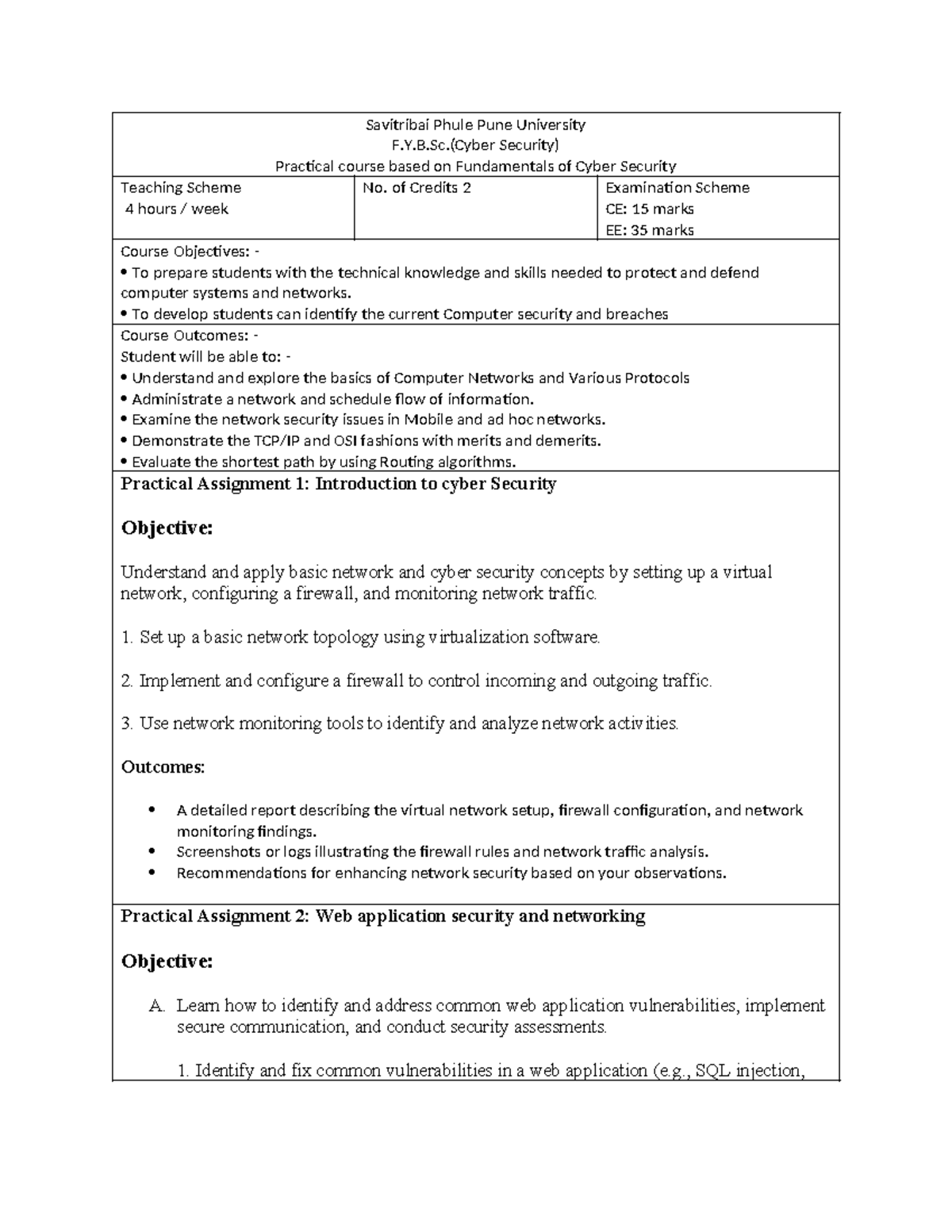 F.Y.B. Cyber Security - Practical Course Syllabus and Assignments - Studocu