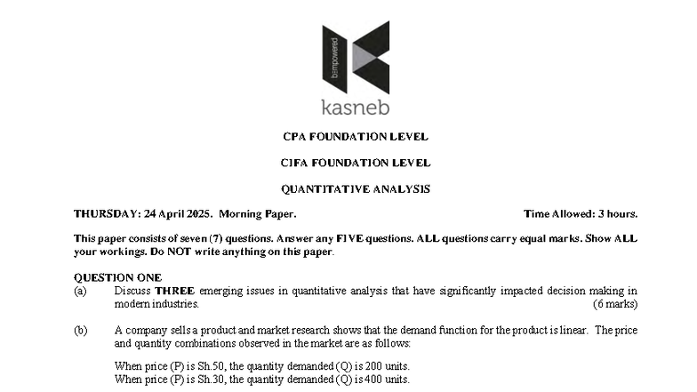 CPA FOUNDATION LEVEL CIFA FOUNDATION LEVEL QUANTITATIVE ANALYSIS PAST ...