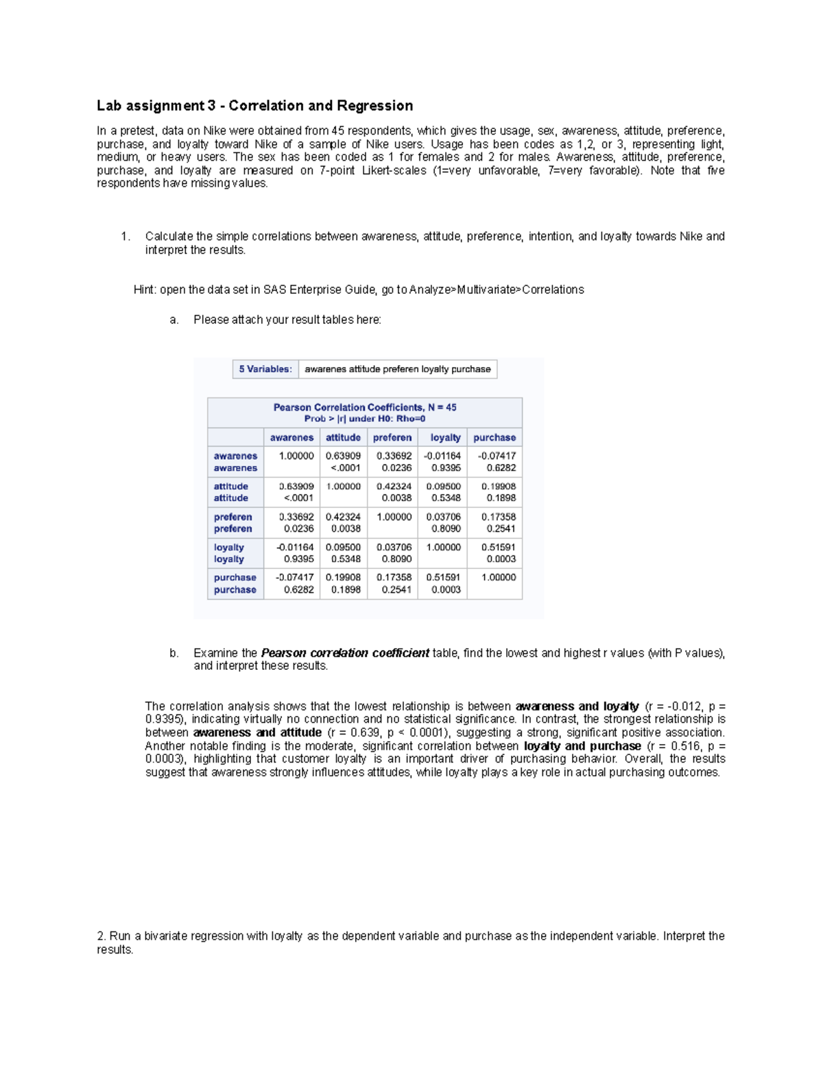 Lab Assignment 3 - Correlation & Regression Analysis on Nike Data - Studocu