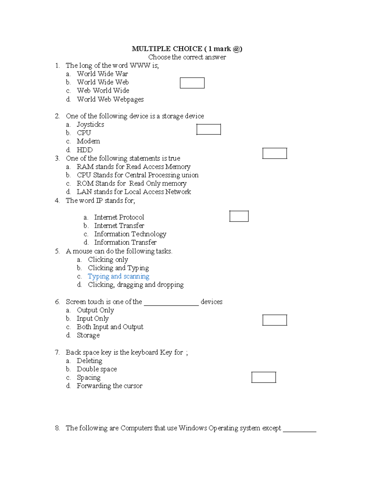 Grade 6 ICT Multiple Choice Quiz +255688431542 - Studocu