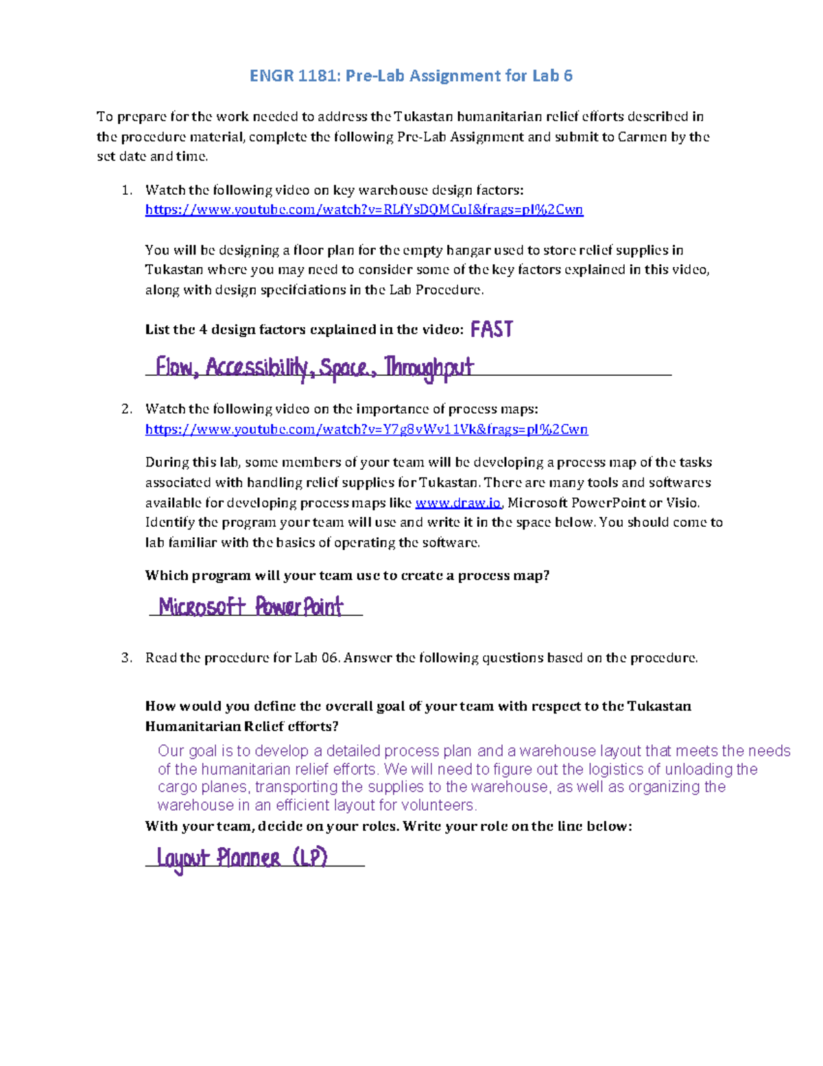 ENGR 1181: Pre-Lab Assignment for Lab 6 - Tukastan Relief Efforts - Studocu