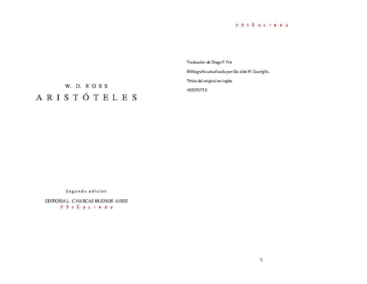 W.D. Ross - Aristóteles: Estudio de su Vida y Obras - Studocu