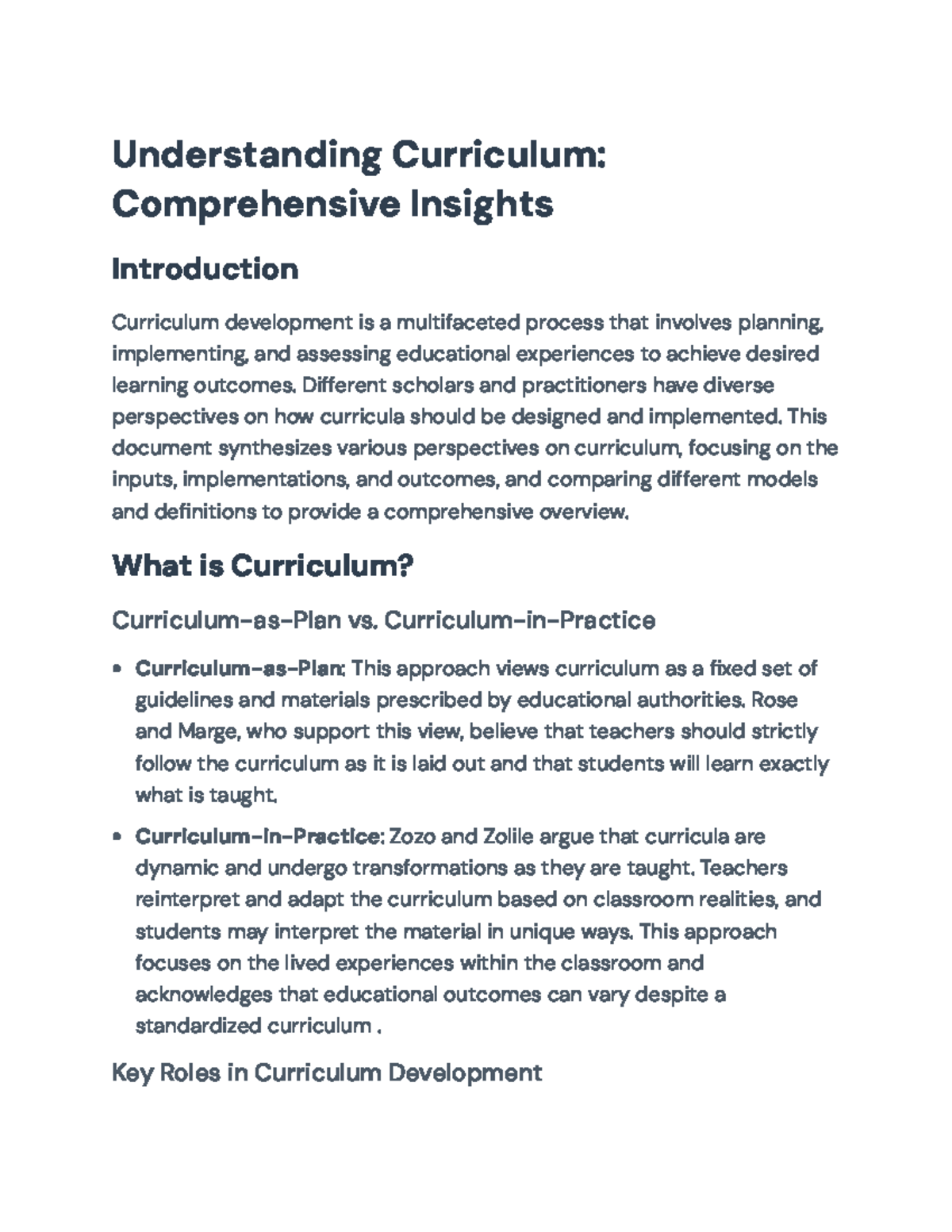 Comprehensive Overview of Curriculum Development: Insights and Models ...
