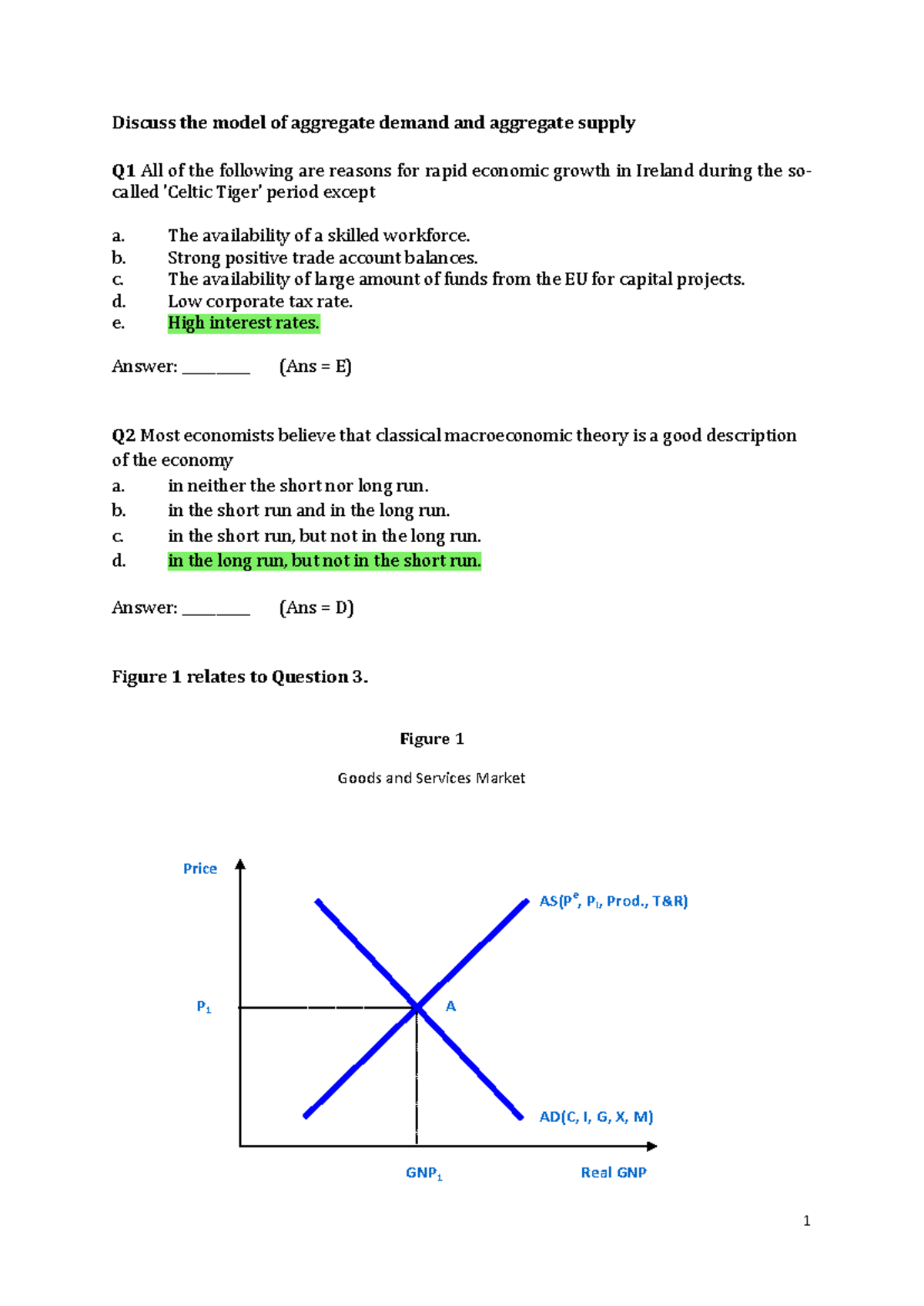 EC4004 Macro Tutorial Questions: Aggregate Demand & Supply Analysis ...