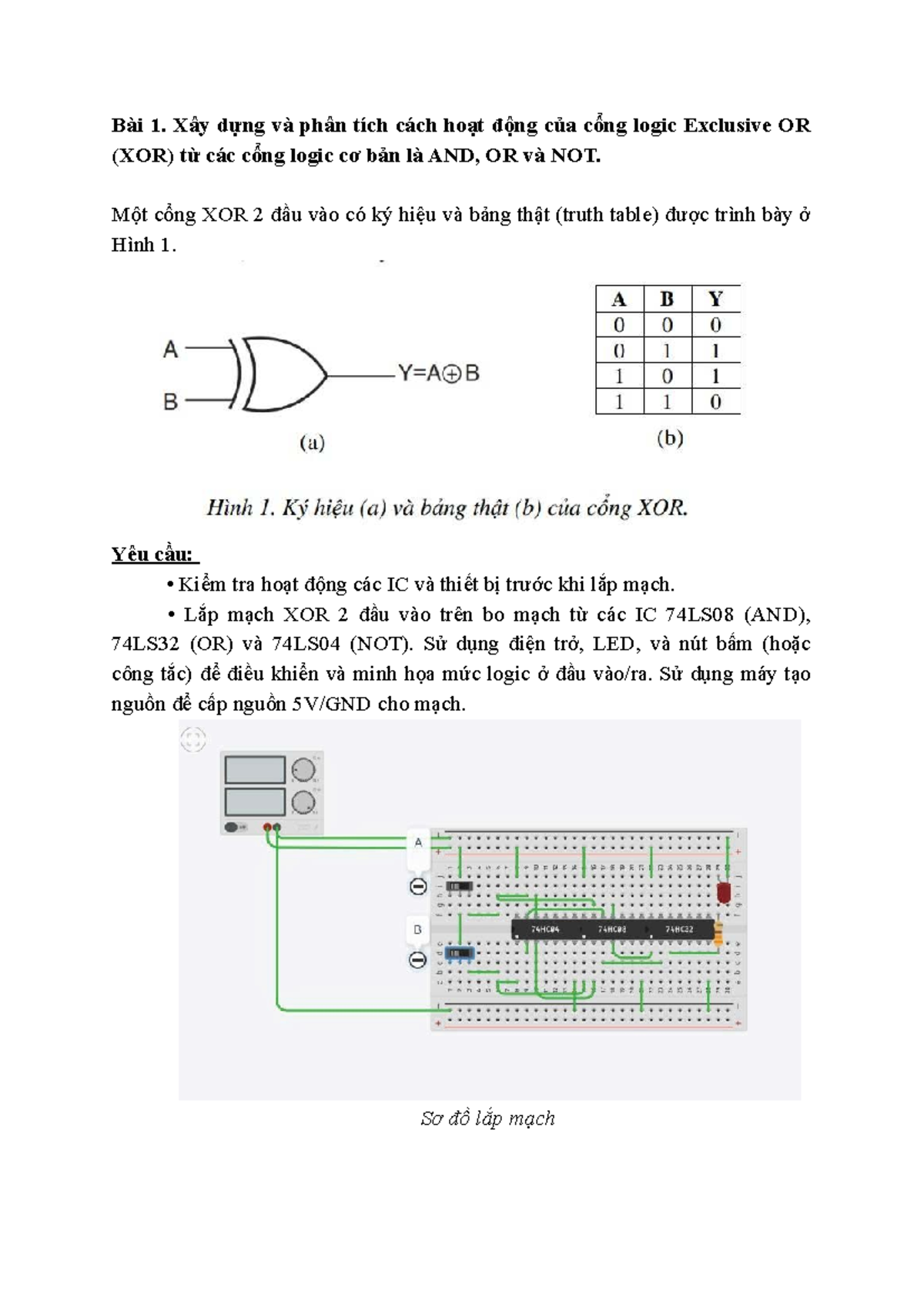 Bài 1: Phân Tích và Lắp Mạch Cổng Logic XOR từ IC 74LS - Studocu