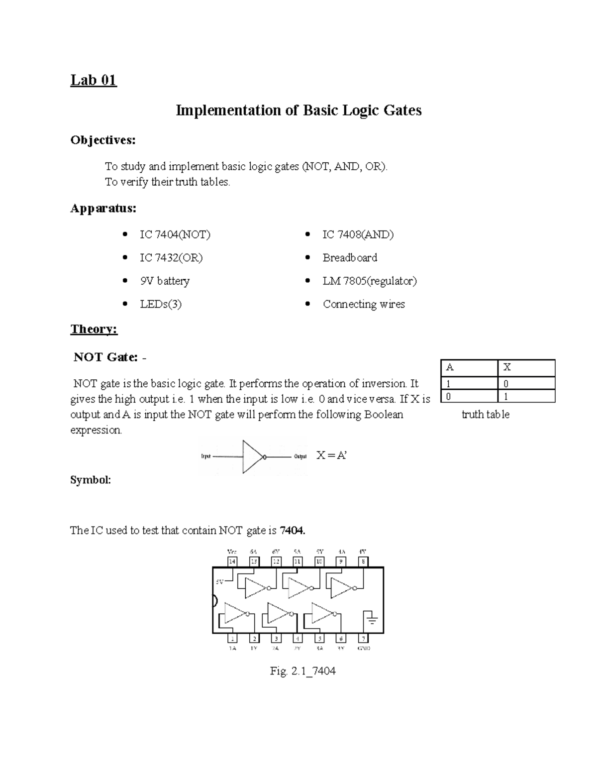Lab 01 - Implementation of Basic Logic Gates: Manual and Objectives ...