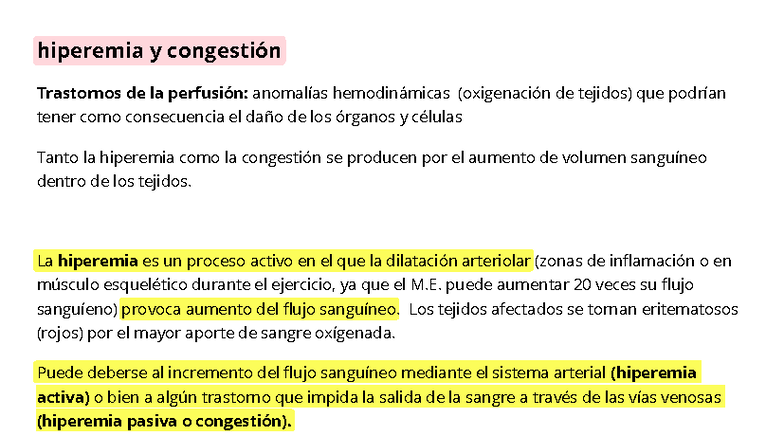 Hiperemia y Congestión: Trastornos Hemodinámicos y Efectos - Studocu