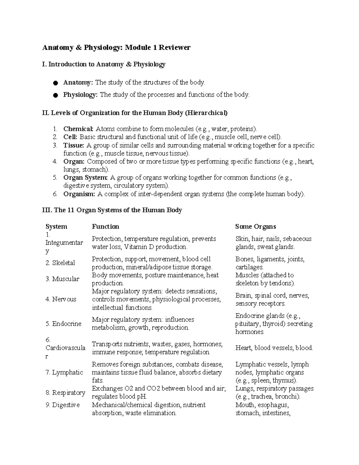 Anatomy Physiology: Module 1 - Introduction to Human Body Systems - Studocu
