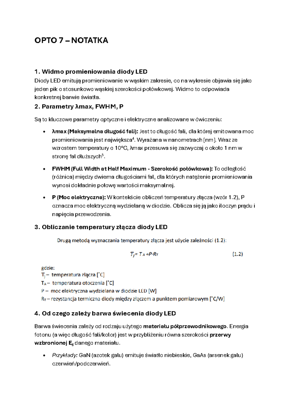 OPTO 7 Ćwiczenie 7: Widmo i Parametry Diod LED - Studocu