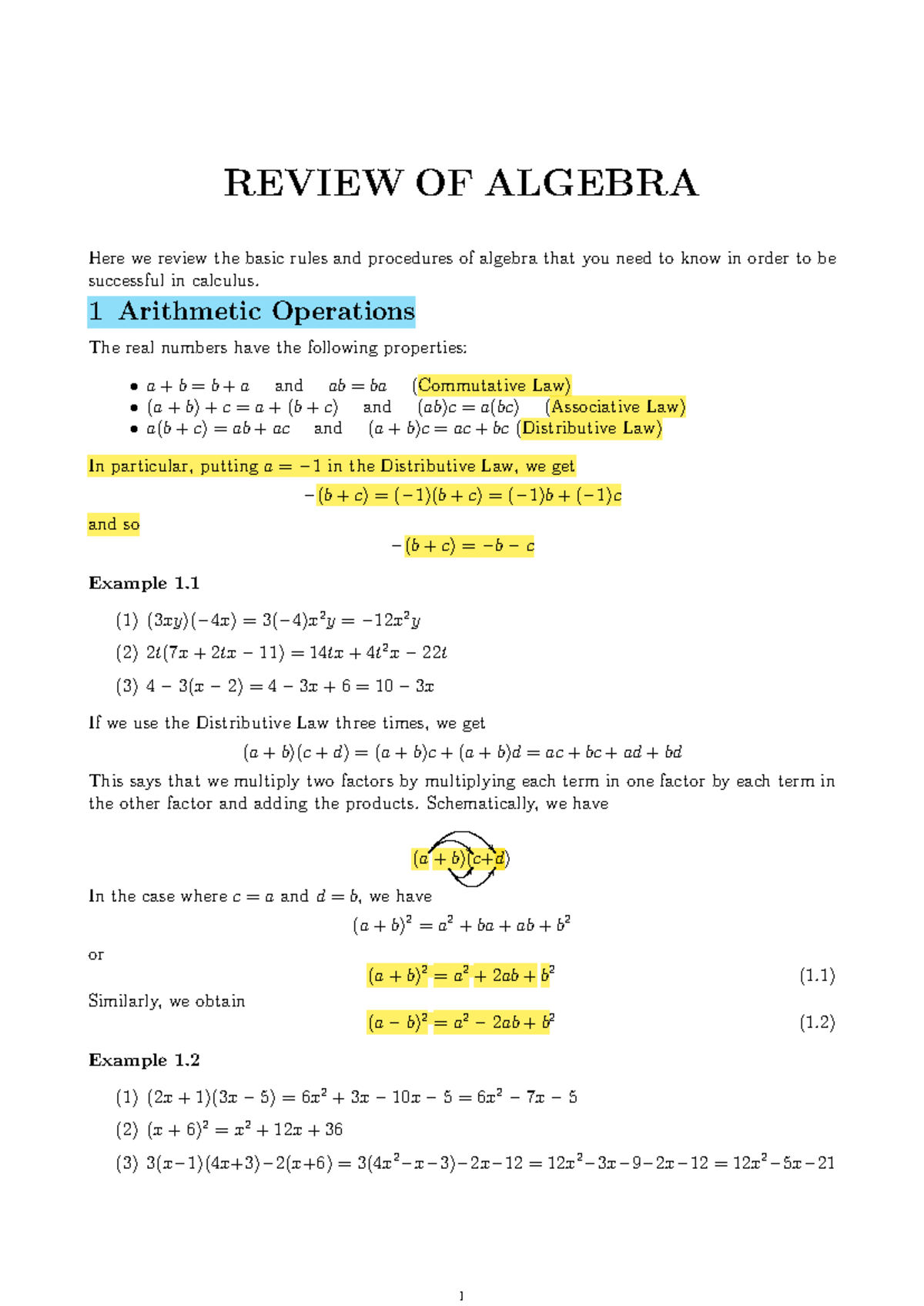 REVIEW OF ALGEBRA: Essential Concepts for Calculus Success - Studocu