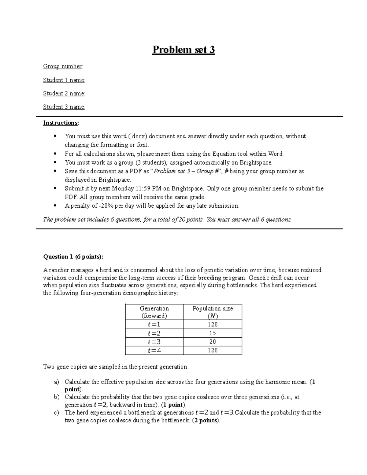 Problem Set 3: Genetic Variation & Population Dynamics Analysis - Studocu