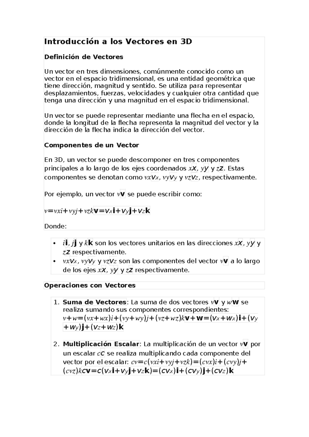 Introducción a los Vectores en 3D: Definición y Operaciones - Studocu