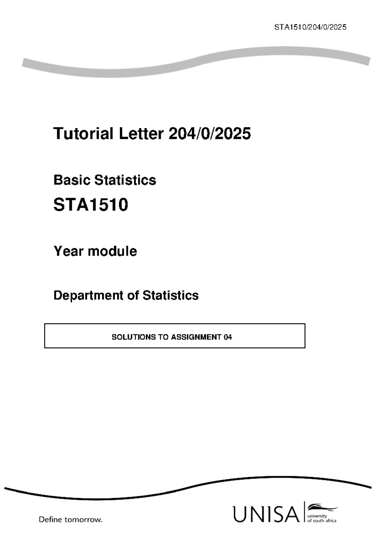STA1510 Basic Statistics Assignment 04 Solutions and Analysis - Studocu