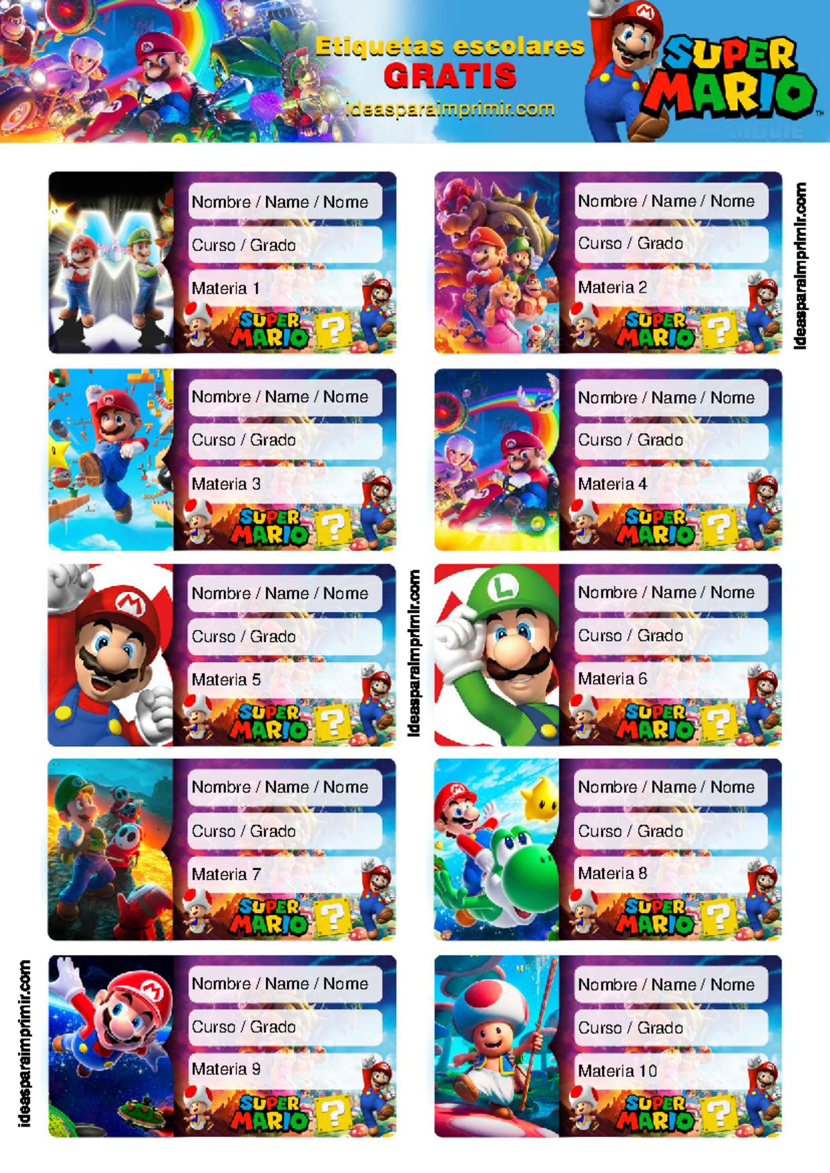 Etiquetas Escolares Editables Mario Bros - Curso Grado 2023 - Studocu