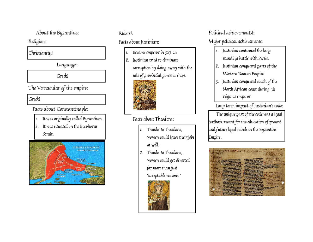 Byzantine Empire Overview: Achievements of Justinian & Theodora - Studocu