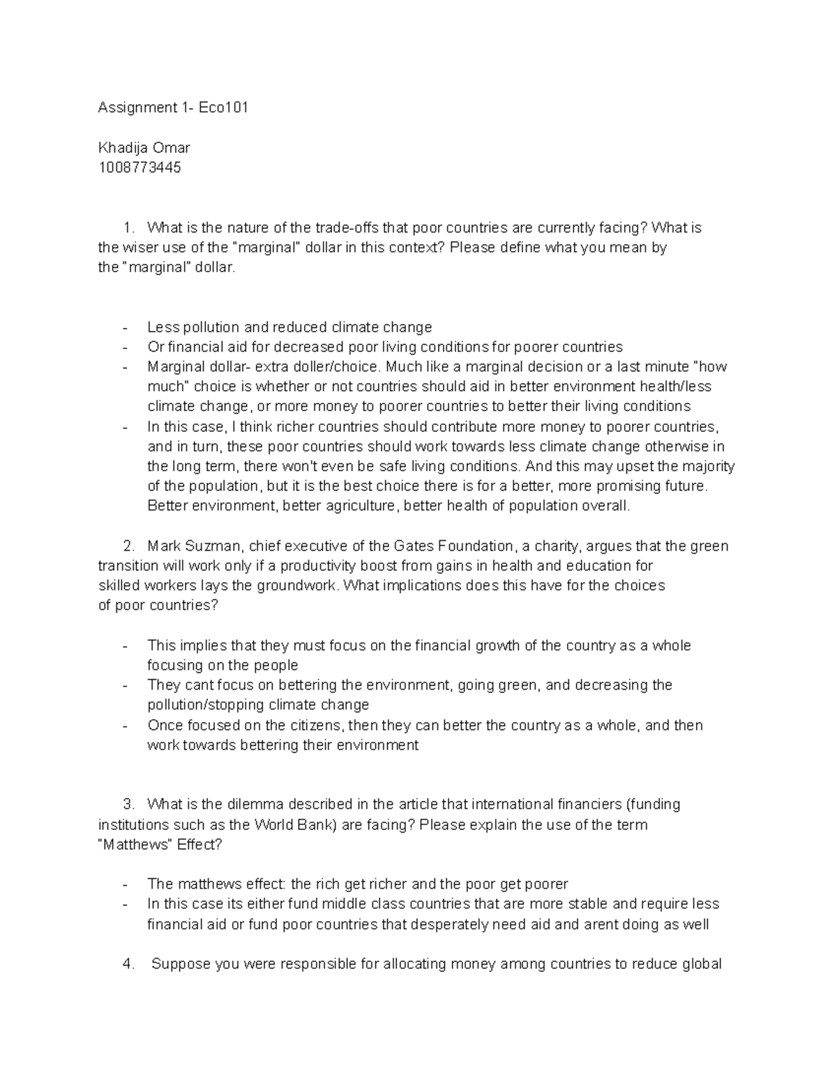 Assignment 1 - ECO101: Addressing Poverty and Climate Change Dilemmas ...