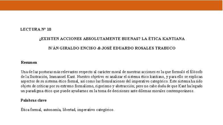 LECTURA 10: ACCIONES BUENAS Y ÉTICA KANTIANA - IVÁN GIRALDO ENCISO & JOSÉ - Studocu