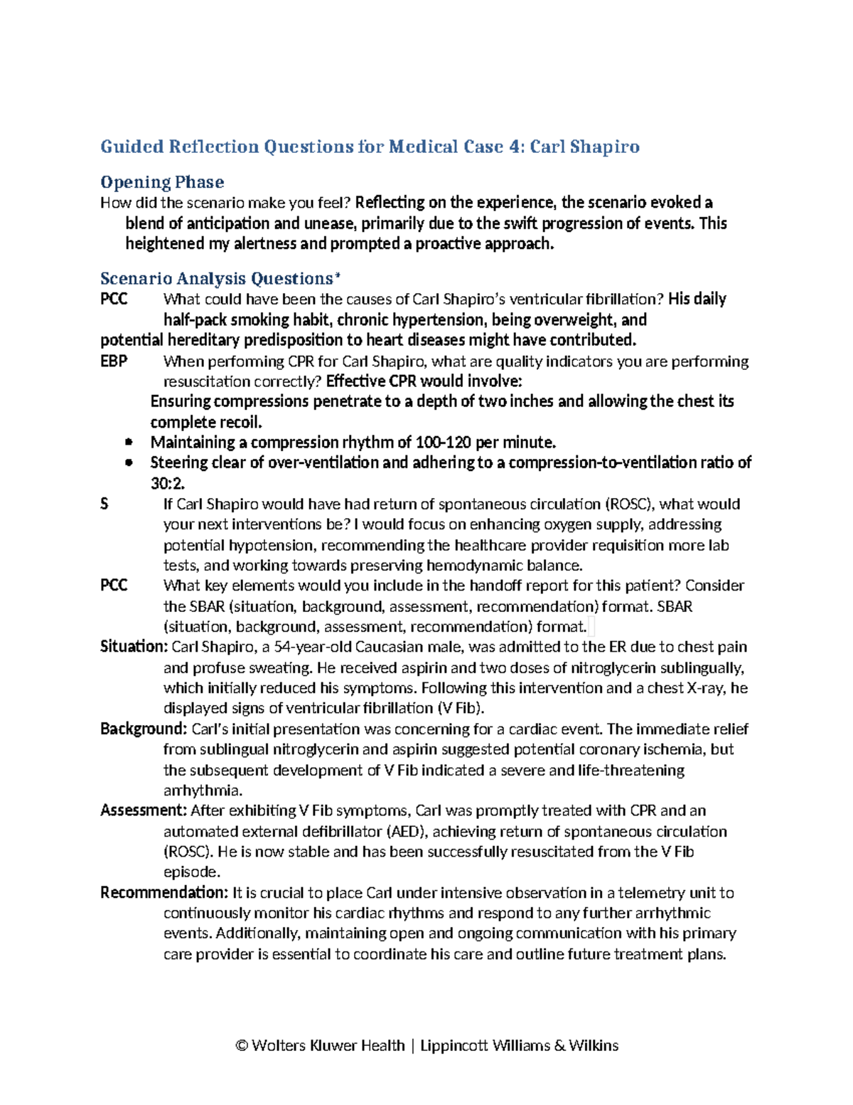 Guided Reflection Questions for Medical Case Study: Carl Shapiro - Studocu