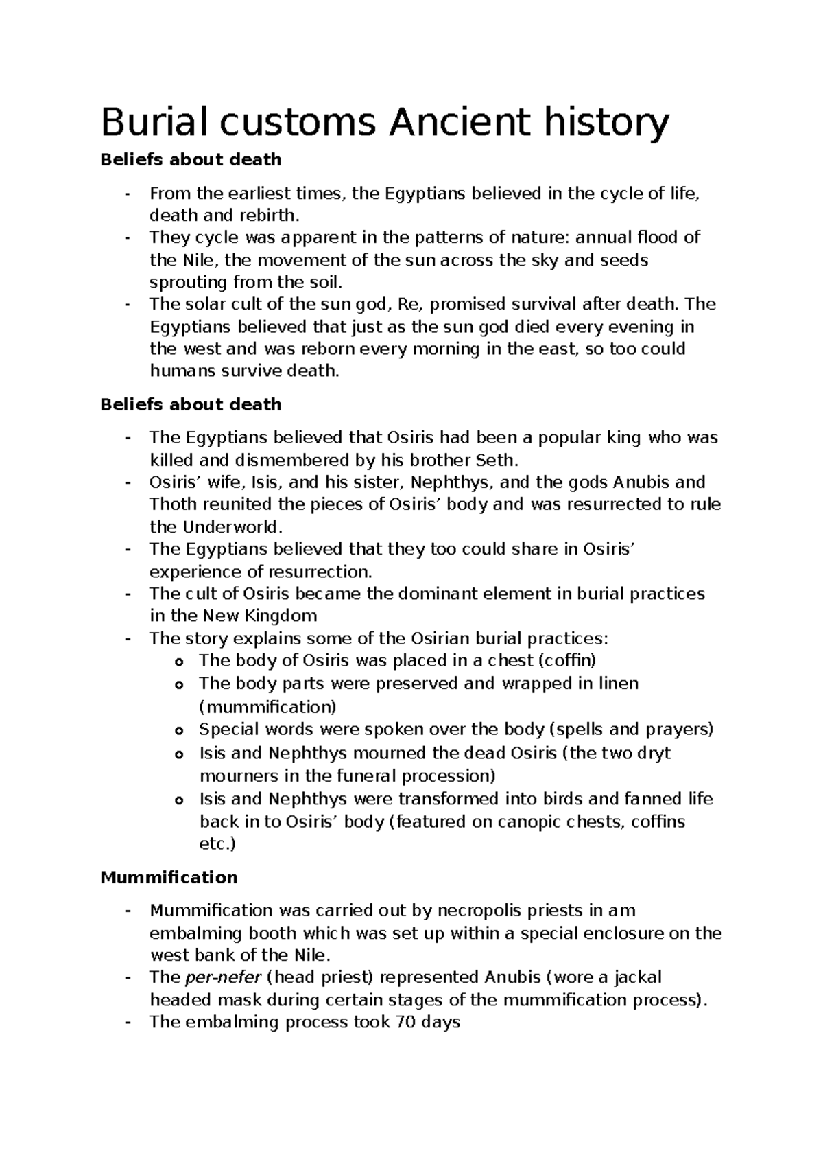 Ancient Egyptian Burial Customs: Beliefs and Practices - Studocu