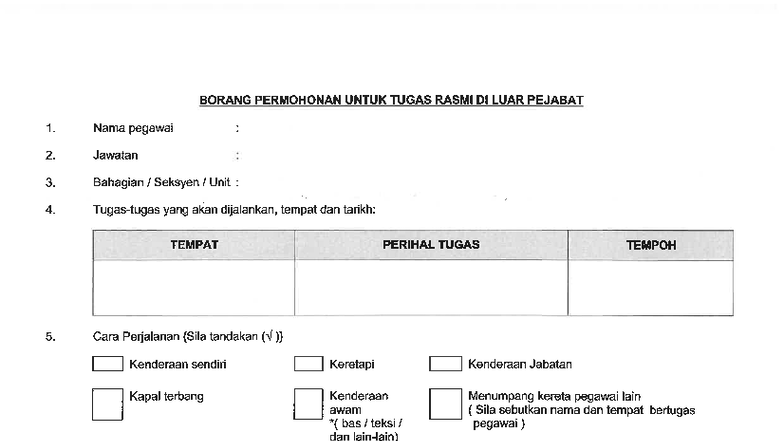 Borang Permohonan Tugas Rasmi di Luar Pejabat - Lampiran A (1) - Studocu