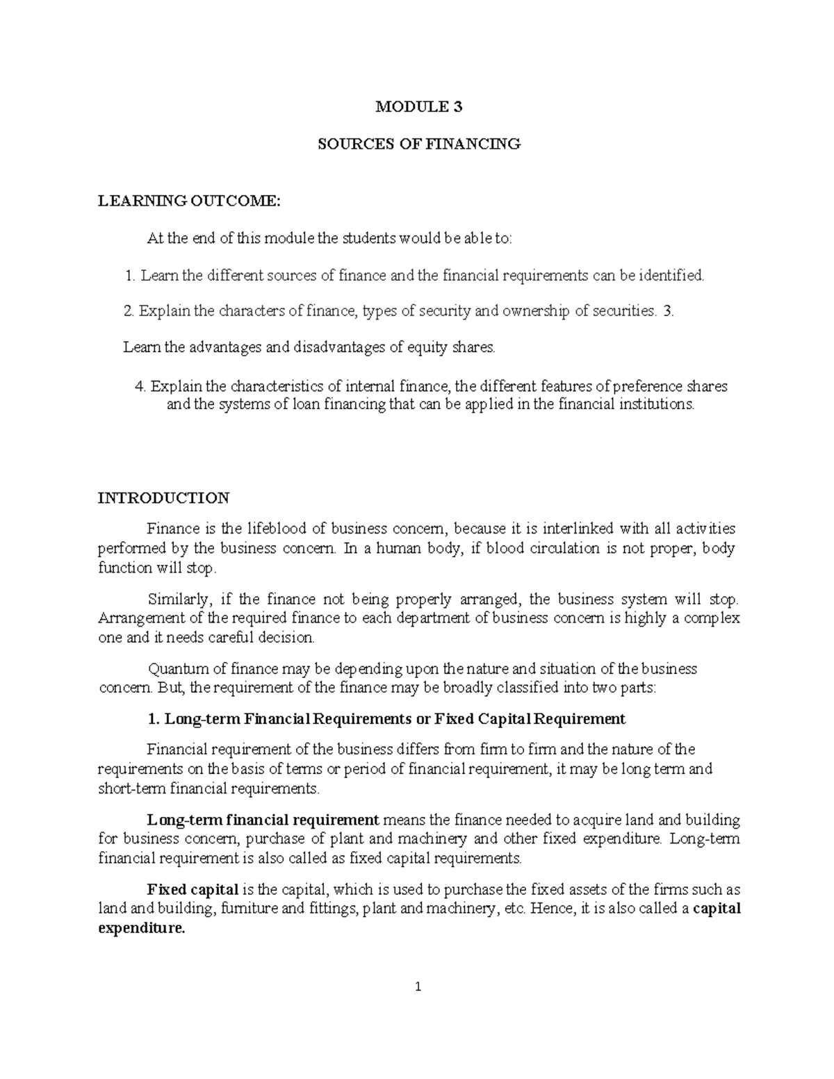Sources of Financing - Lecture notes 3 - MODULE 3 SOURCES OF FINANCING ...