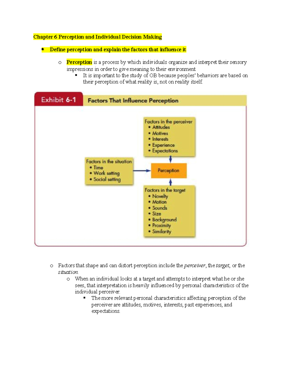 Chapter 6 Perception and Individual Decision Making - o Factors that ...
