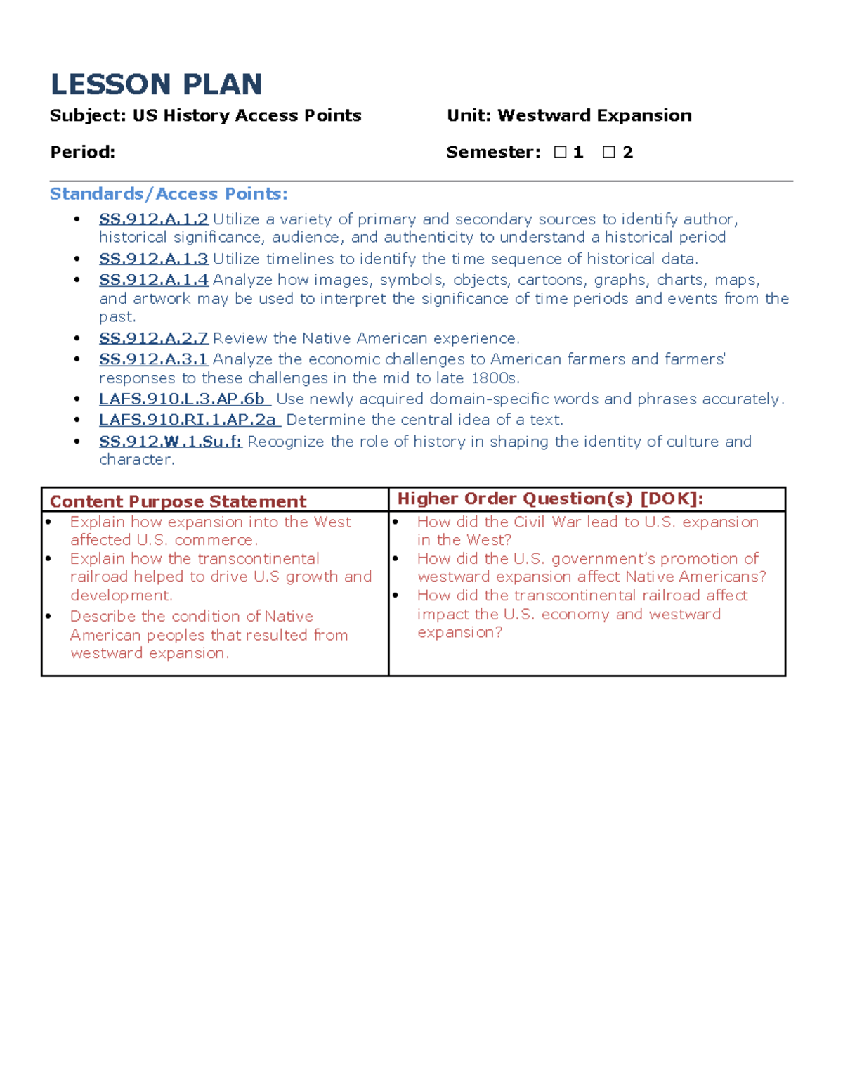 Westward Expansion Lesson Plan (US History) with Activities & Standards ...