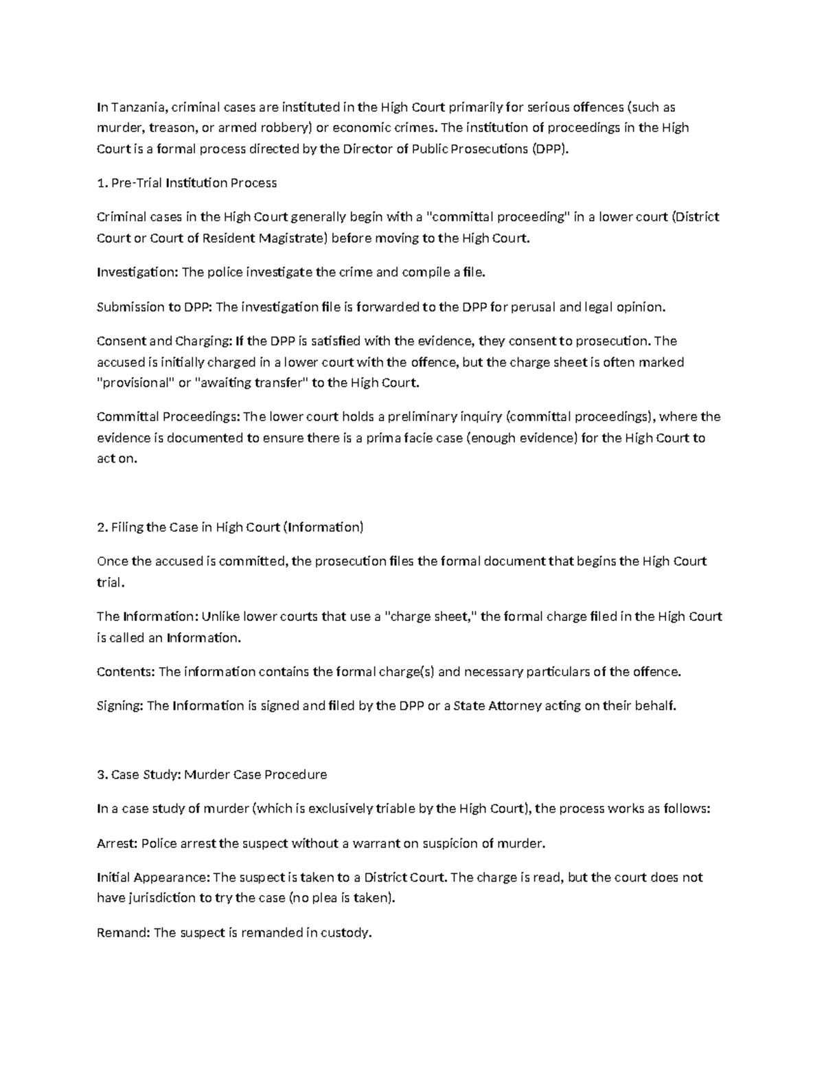 Criminal Case Institution in Tanzania: High Court Procedures and Case ...