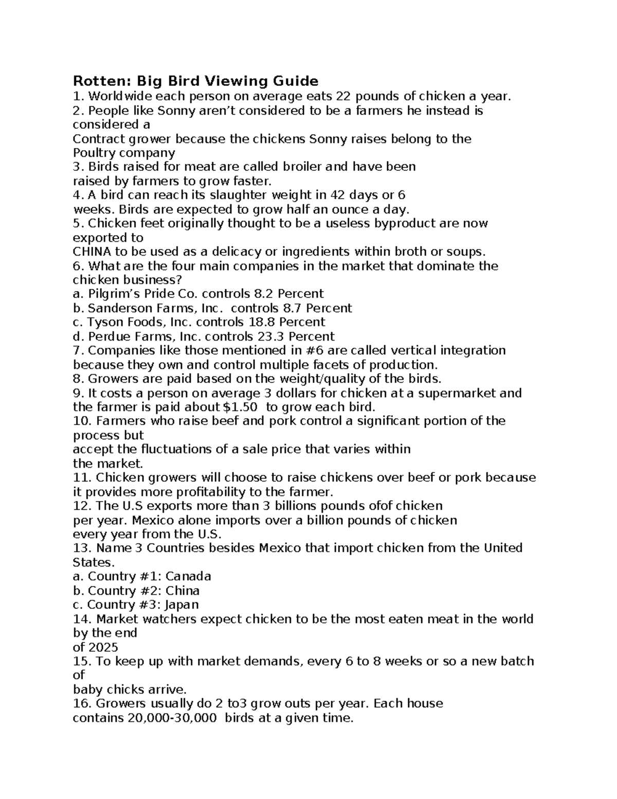 Rotten: Big Bird Viewing Guide Analysis (AGRI-101) - Studocu